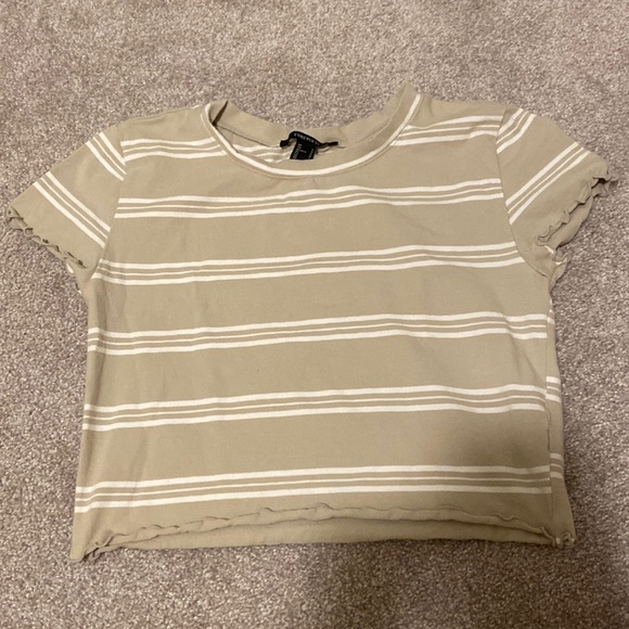 Forever 21 | Tops | Body Fitting Tan Crop Top With White Stripes | Poshmark